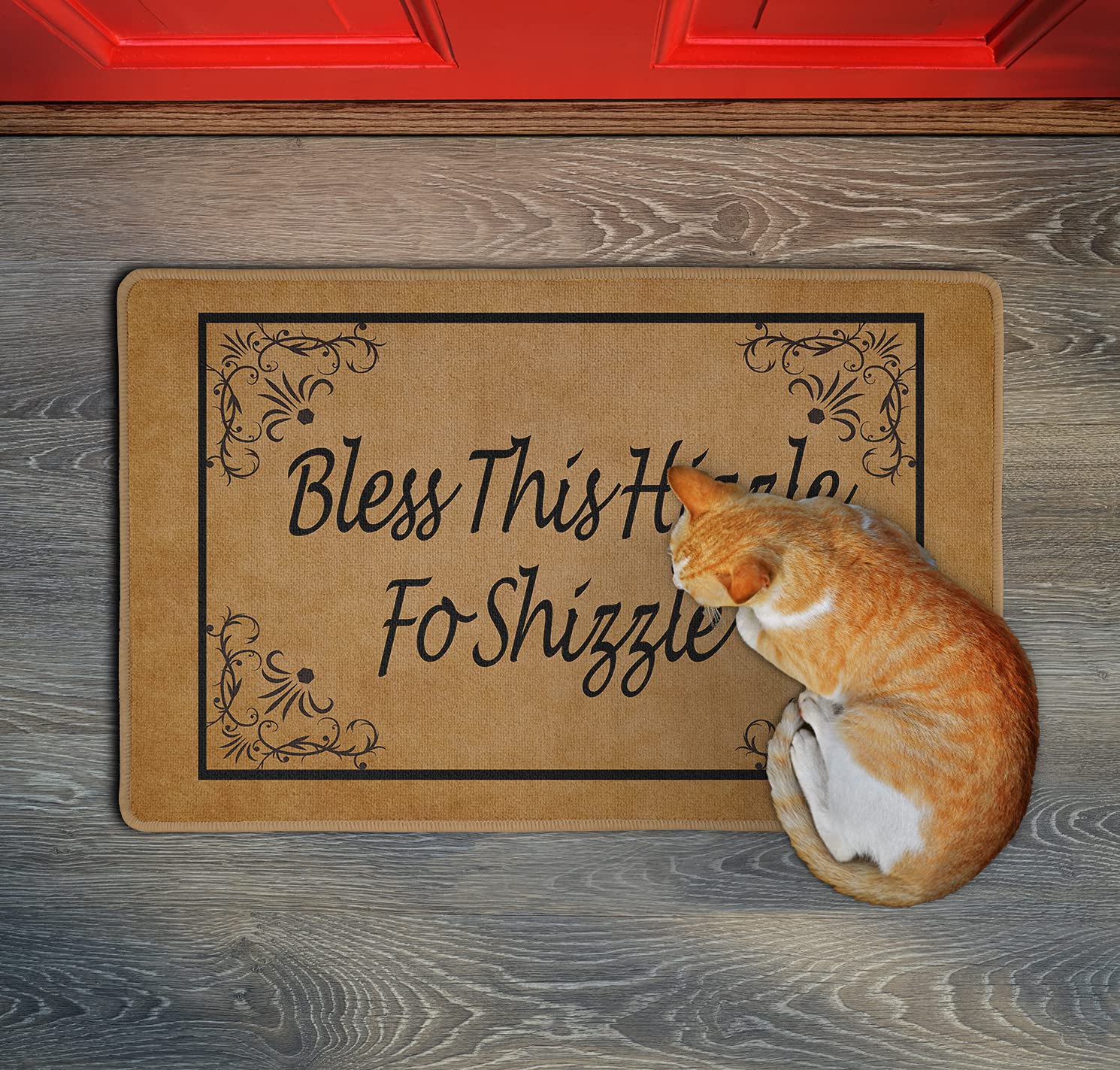 Funny Doormat,Bless This Hizzle Fo Shizzle Welcome Mat,Non-Slip Outdoor Indoor Backing Doormat Garden Entryway Rubber Rug Home Decor