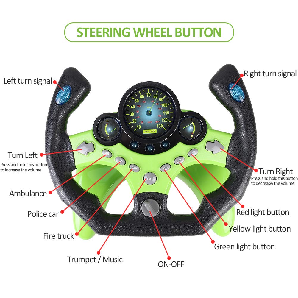 Coherny Steering Wheel Toy Driving Controller Portable Driving Copilot Toy Educational Sounding Toy Gift Driving Wheel with Music for Kids
