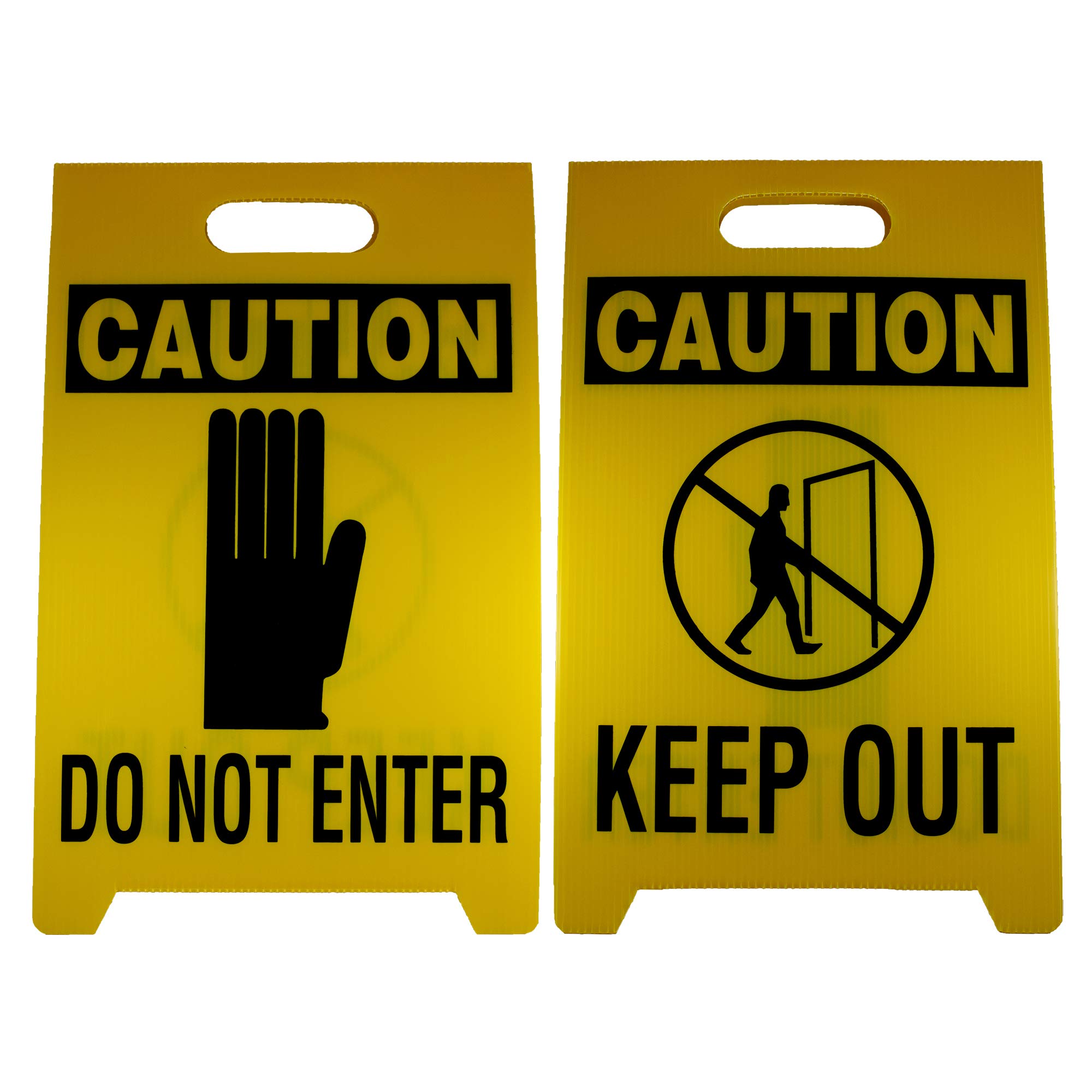 NMC FS8 CAUTION DO NOT ENTER Sign with Graphic - 12 in. x 19 in. Corrugated Plastic, Double-Sided Floor Sign with Black on Yellow