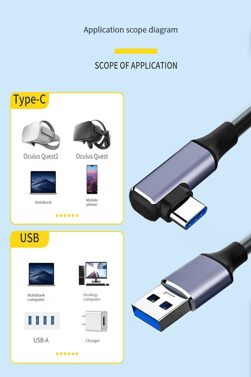 BABYCE Link Cable 3M Compatible with Meta Quest Pro/Oculus Quest 2 Accessories and PC/Steam VR, High Speed PC Data Transfer, USB 3.0 to USB C Cable for VR Headset and Gaming PC