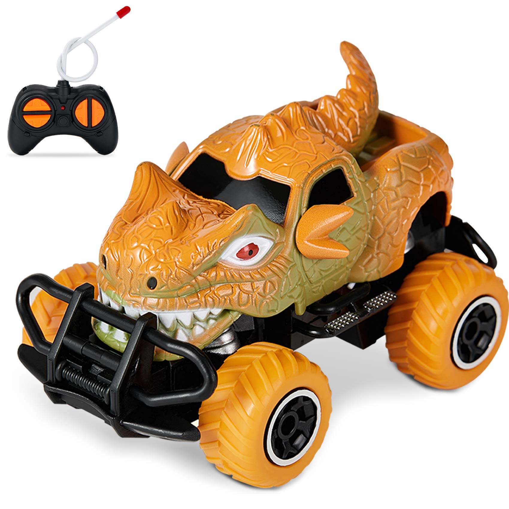 HahaGift Toys For 5 4 6 3 Year Old Boys Gifts,Remote Control Cars for Boys Dinosaur Party Favor Gifts Birthday Gifts for 3-5 Year old Boys Toys Age 2-6,Dinosaur Toys for Boys Gifts Age 3 4 6 5(Orange)