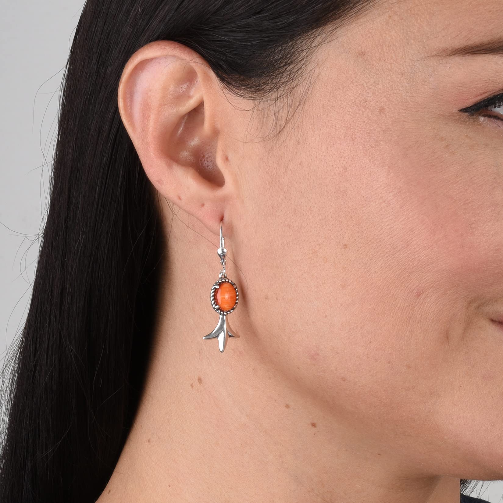 American West Sterling Orange Spiny Gemstone Squash Blossom Earrings