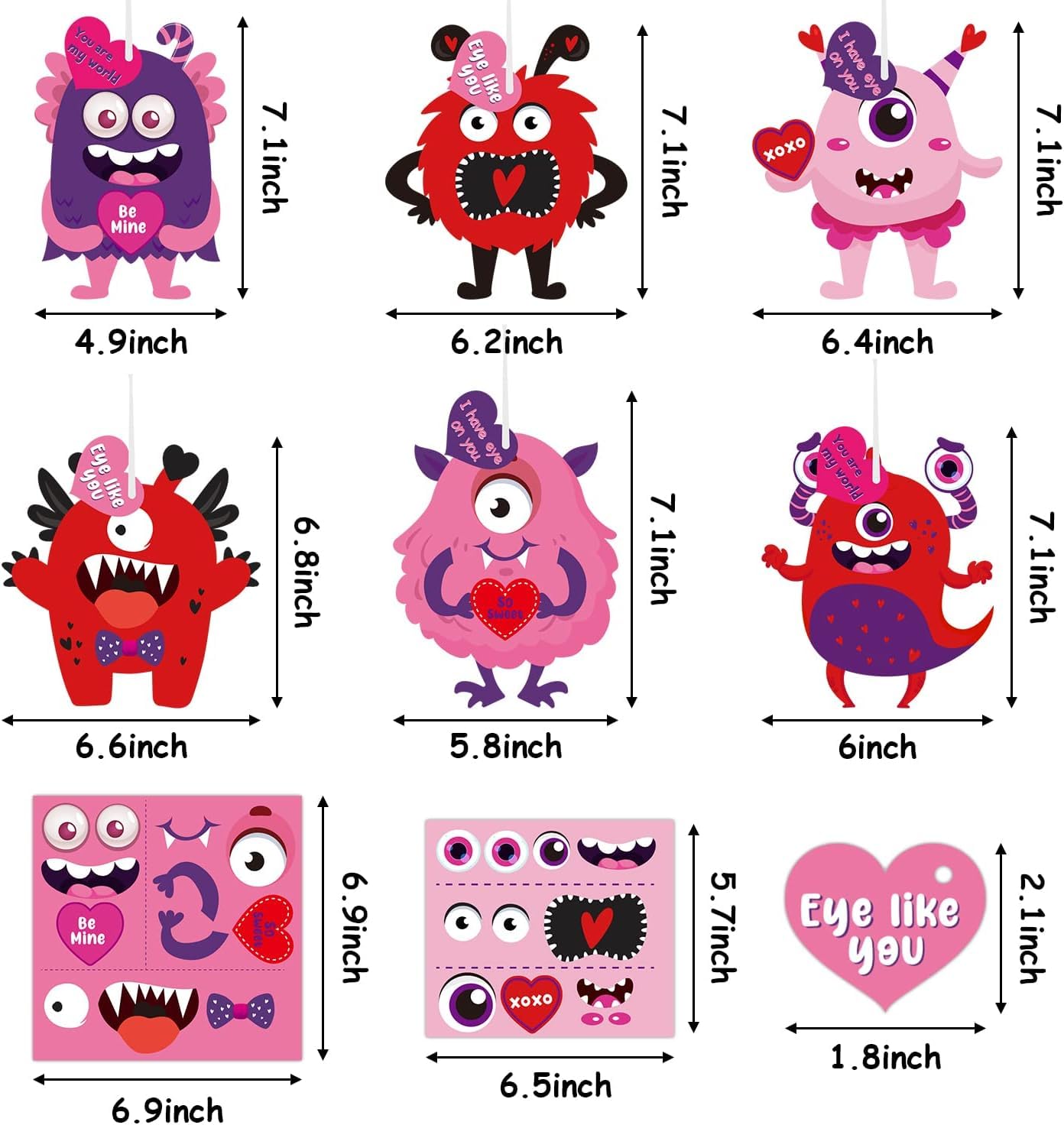 Haooryx Valentine's Paper Craft Kits - 30Pcs DIY Monster Paper Hanging Ornaments Make Your Own Valentine's Day Exchange Gift Card Decorations Kids Home Decor Classroom Mix Match Art Handcraft Supplies