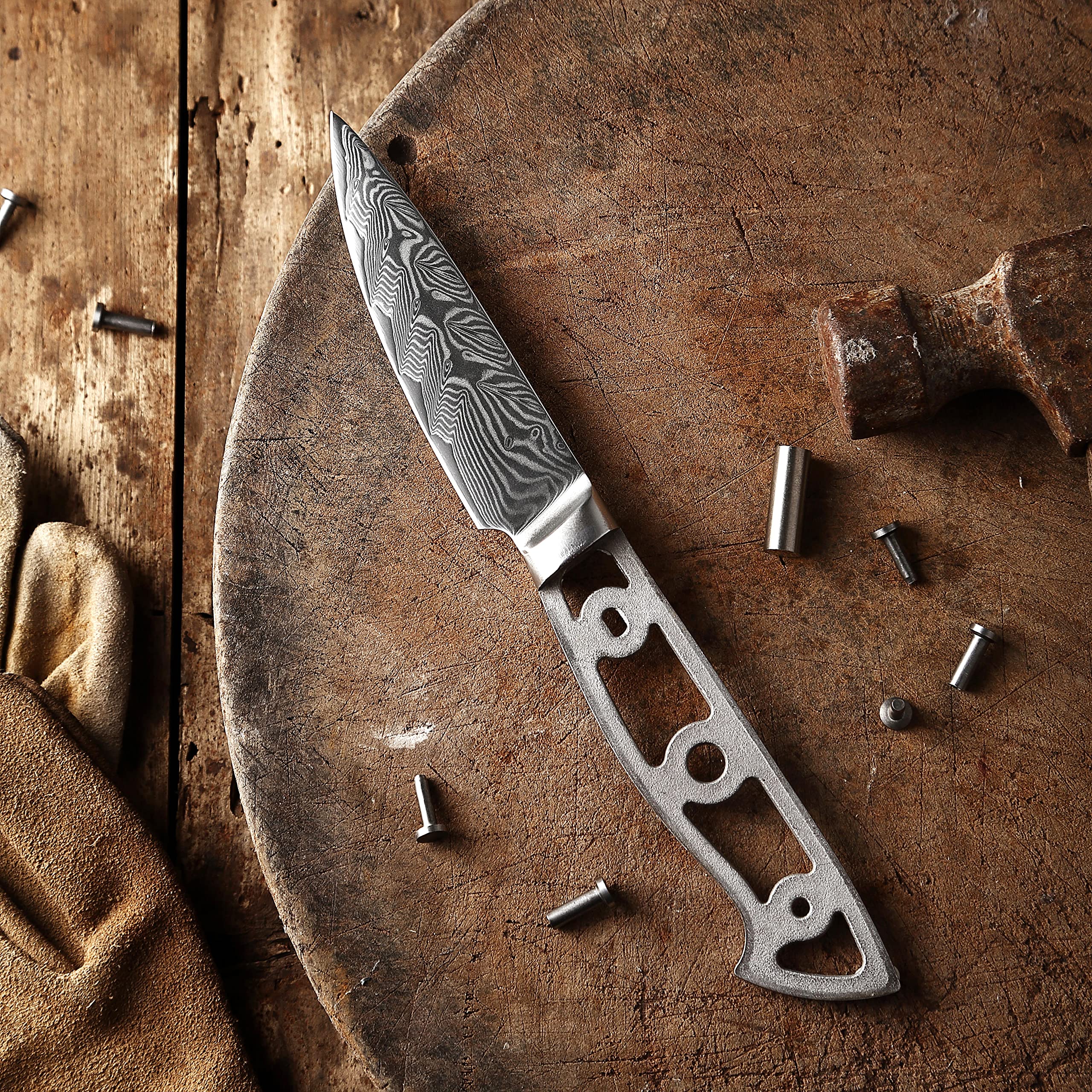 KATSURA Woodworking Project Kit – Paring Knife Blank – Blade Width 25mm – 3.75 Inch – Japanese Premium AUS 10V, 67 Layers Damascus Steel – Storm-V Series – NO LOGO