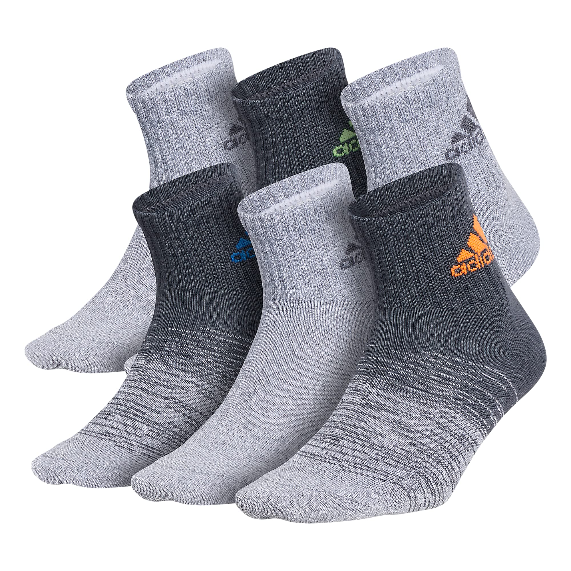 adidas Kids-Boys/Girls Superlite Quarter Socks (6-Pair), Onix Grey/Grey/Signal Orange, Large
