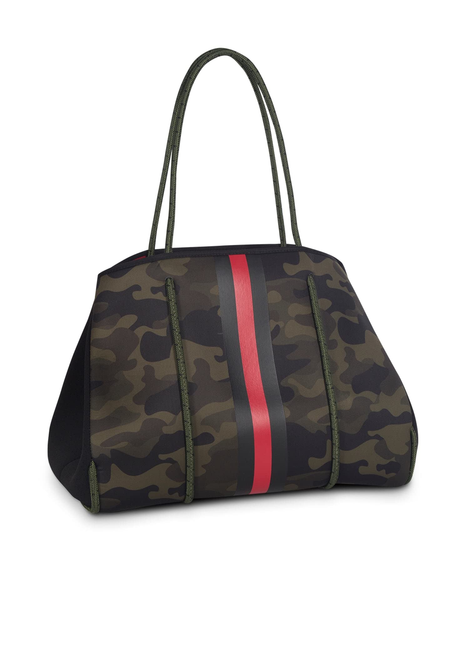 Haute Shore - Greyson Brat2 Neoprene Tote Bag w/Zipper Wristlet Inside (Greyson, Camo Gren w/Black & Red Stripe)