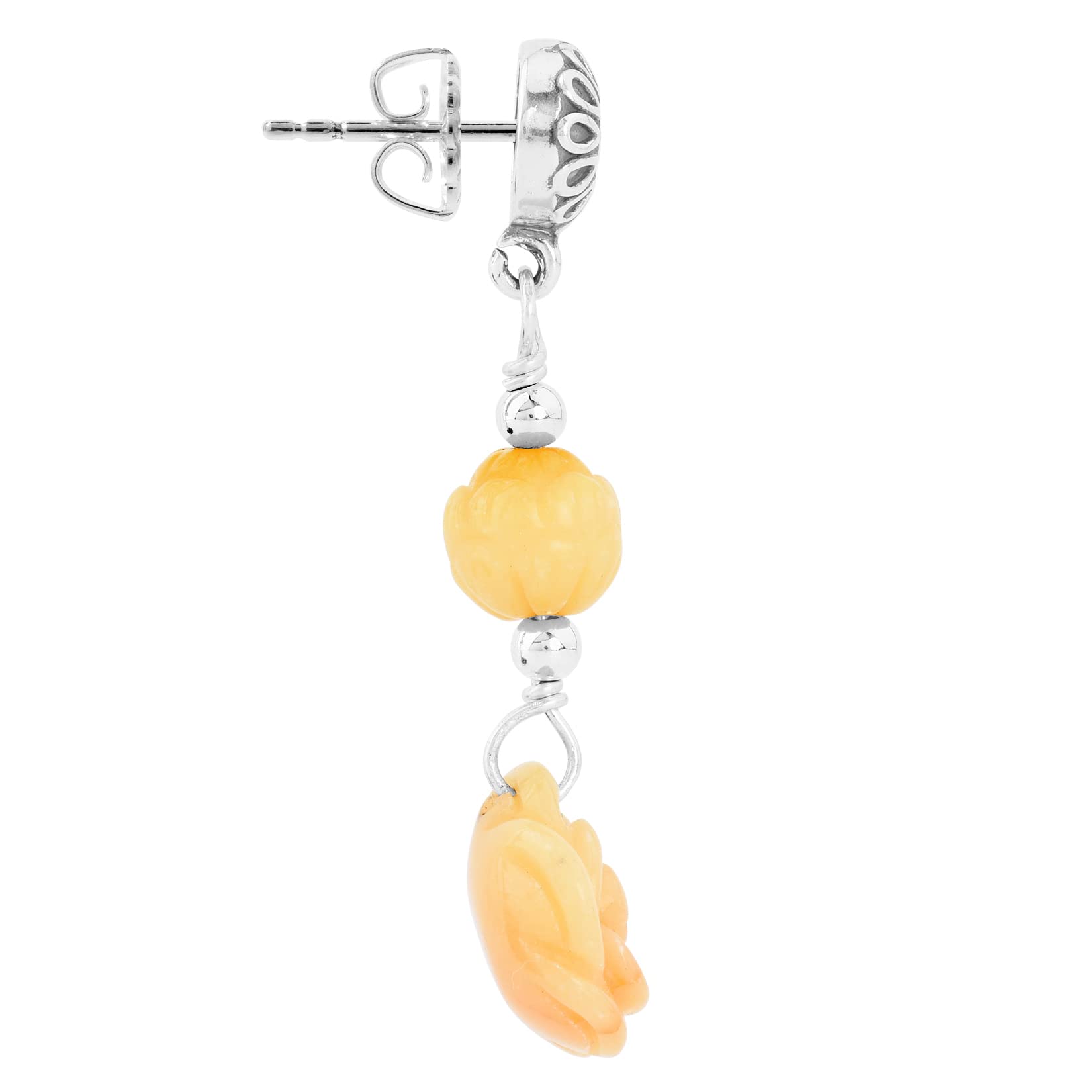 American West Sterling Silver Women's Drop & Dangle Earrings Yellow Jasper Gemstone Flower Design