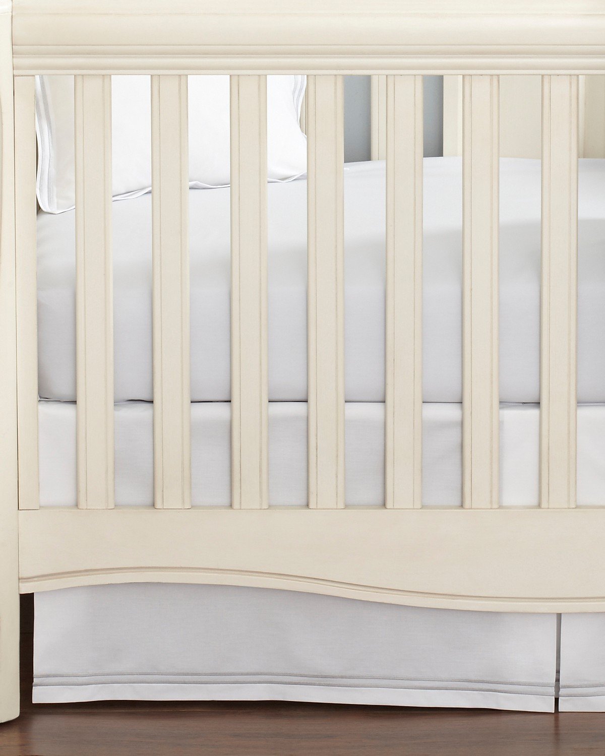 Little by Hudson Park Collection Percale Baby Crib Skirt, White & Pearl Gray