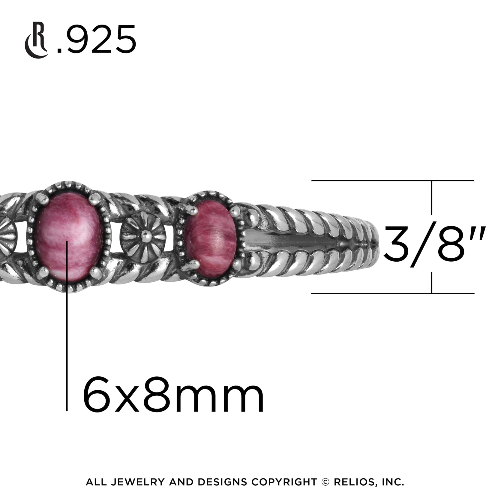 American West Sterling Silver Women's Cuff Bracelet & Girl's Cuff Bracelet Purple Spiny Gemstone 3-Stone Design Size S