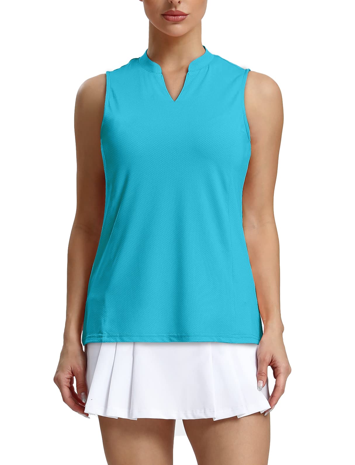 Alaroo Women's Workout Golf Tank Tops Sleeveless Tennis Shirts V-Neck Polo Lightweight UPF 50+ Blue M