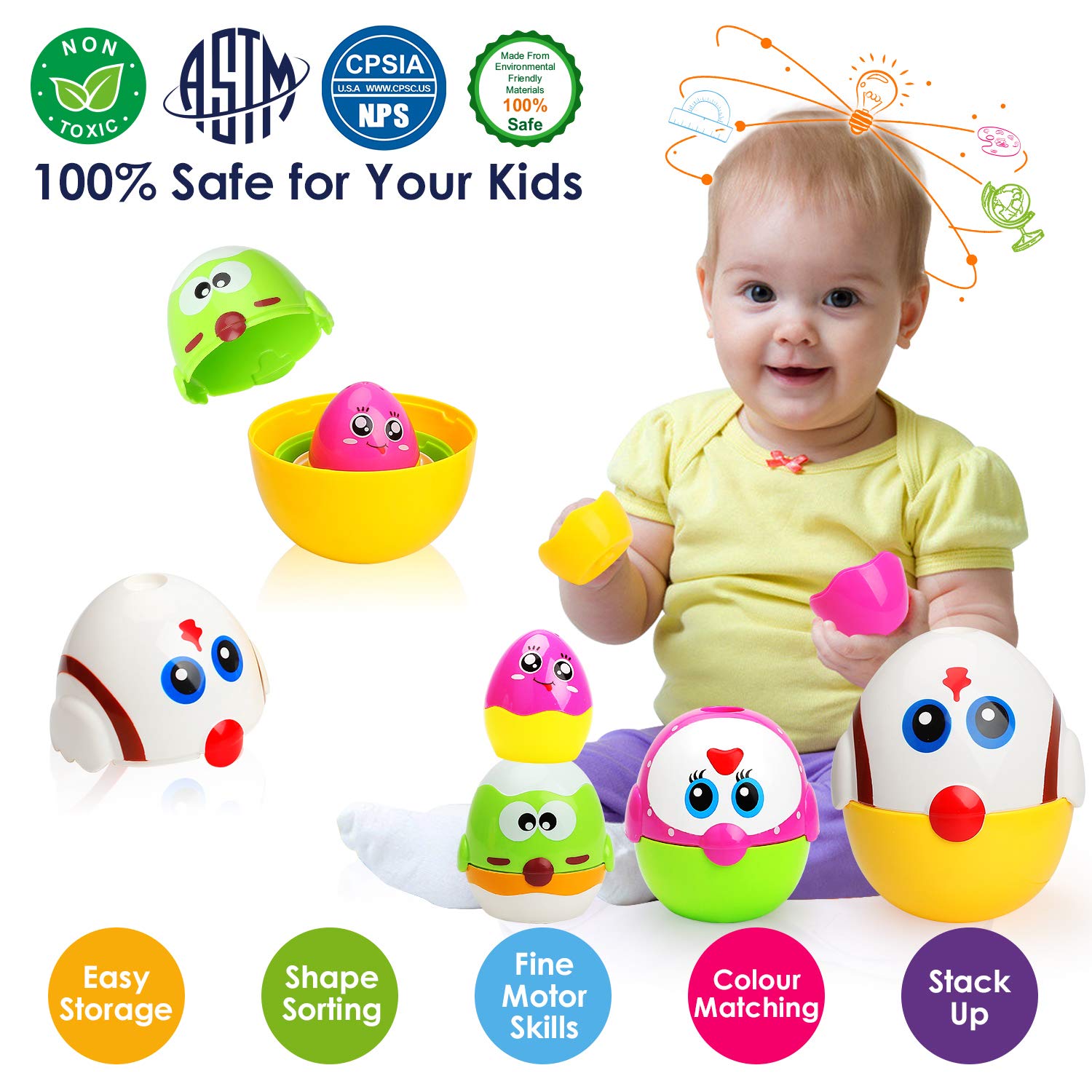 Easter Egg Toys for Toddler, 8 Pcs Nesting & Stacking Chicks Matching Toys for 18 months, 2, 3+ Yr Old, Plastic Eggs Fillable, Easter Basket Stuffers, Gift for Girl Boy Easter Party Favor, Easter Hunt