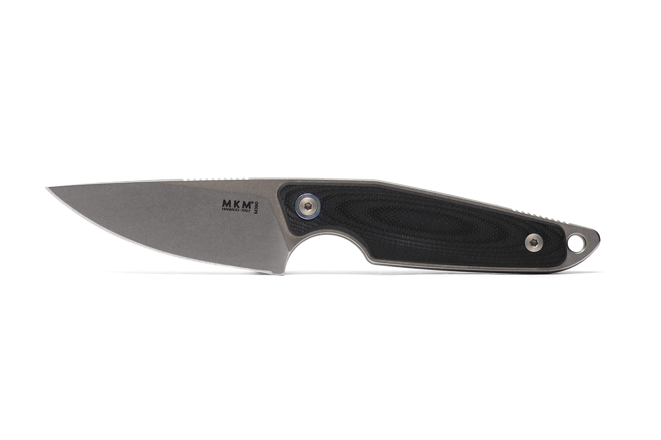 MKM Maniago Knife Makers MAKRO 1 Drop Point Fixed Blade Knife and EDC Tool - M390 Super Steel, Full Tang, Designed by Jesper Voxnaes, Made in Italy, Includes Leather Sheath (Black G10)
