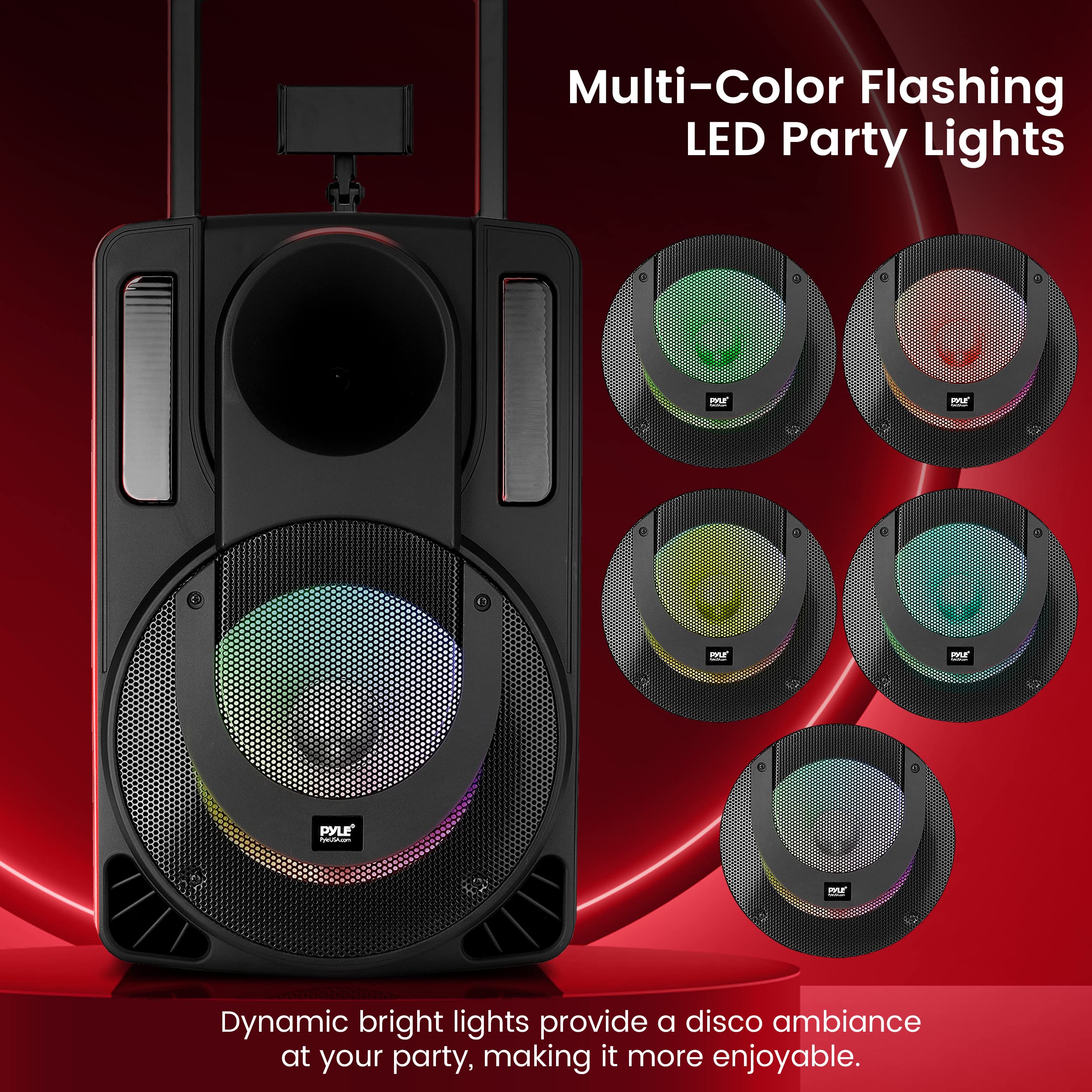 Pyle 12’’ Portable PA Speaker System - Wireless BT Streaming PA & Karaoke Party Audio Speaker, Two Wireless Mic, Wired Microphone, Tablet Stand, Flashing Party Lights, MP3/USB//FM Radio - PHPWA12TB