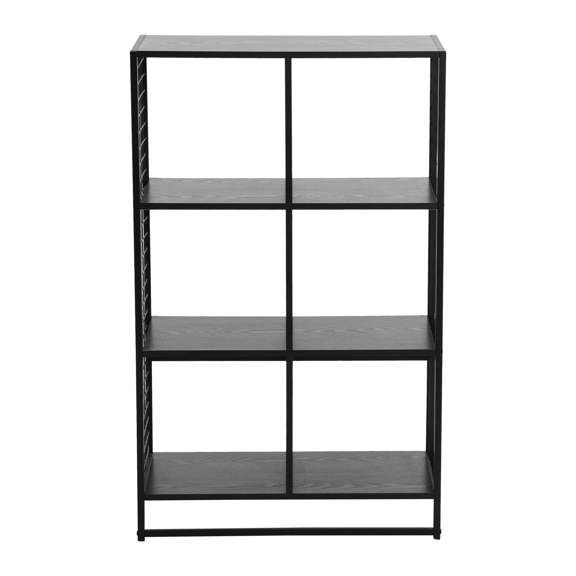Household Essentials Trellis Open Storage Bookshelf with 6 Cube Compartments Black Oak Wood Grain and Black Metal