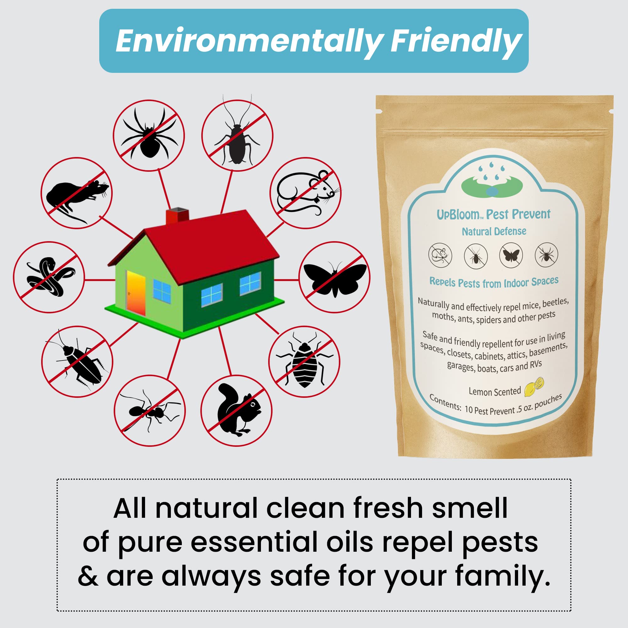 UpBloom | Pest Prevent All-Natural Pest Repellents β Home and Garage Defense from Mouse, Spider, Roaches, and Insects β 10 Pest Control and Repeller Pouches for Pest Defense and Insect Pest Control