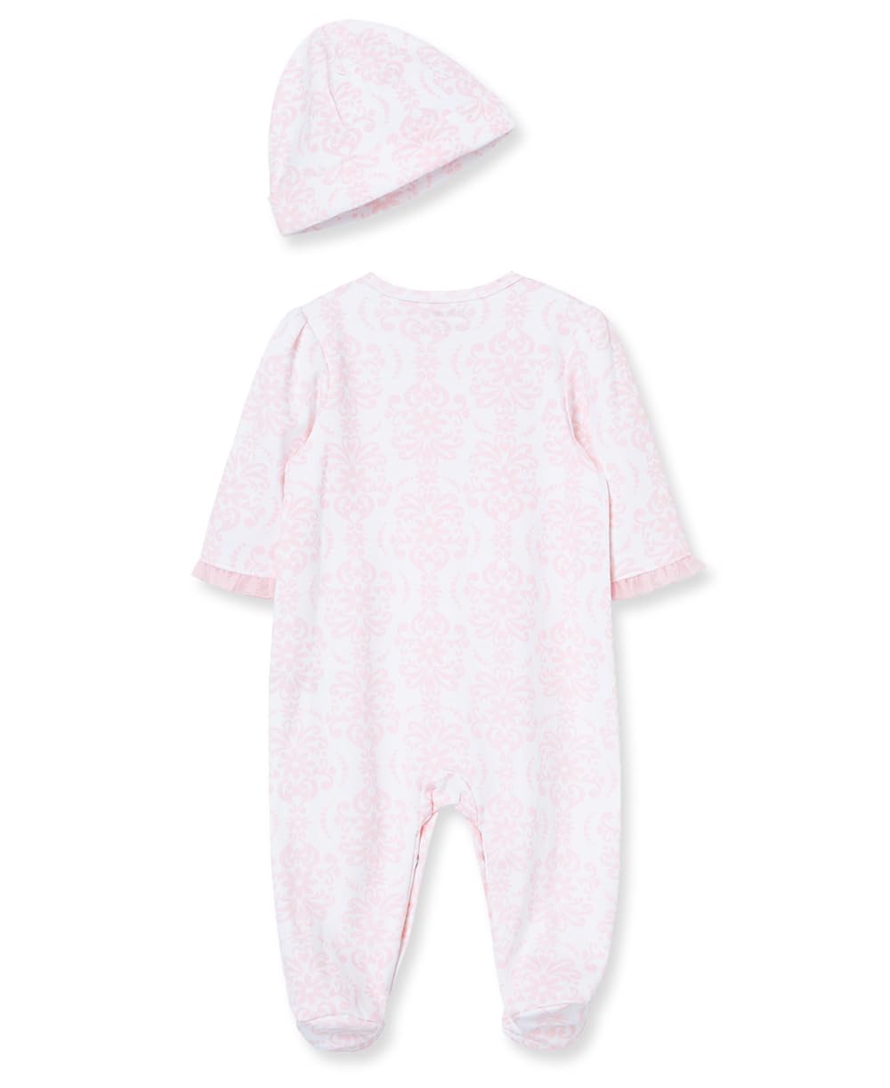 Little Me Baby Clothes & Outfits - Girls One Piece Hat & Footed Sleeper Pajamas - Preemie, Damask Scroll