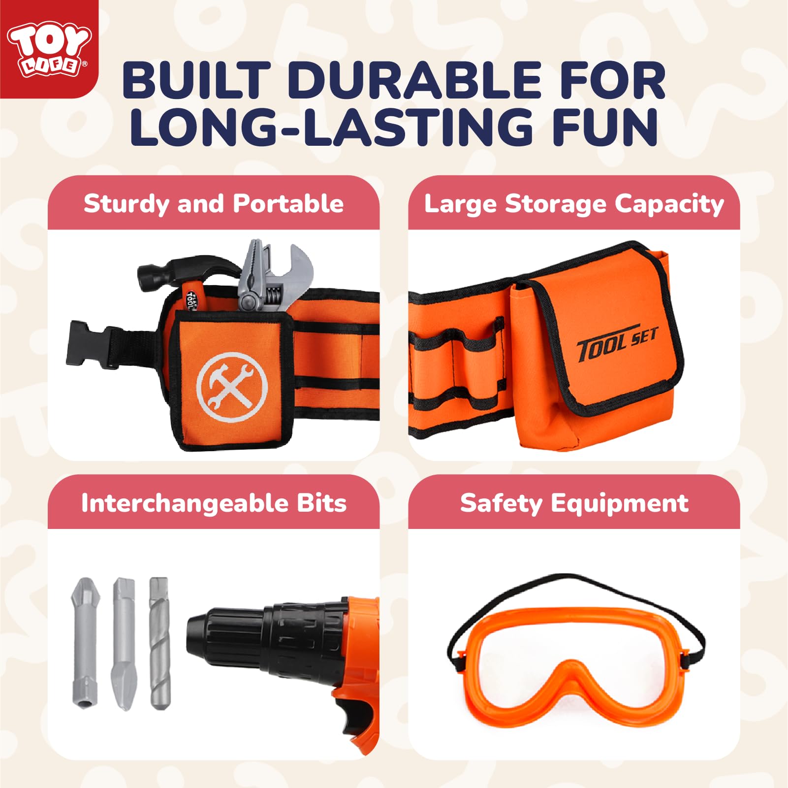 TOY Life Kids Tool Set with Kids Tool Belt & Toy Drill, Toddler Tool Set for Kids Pretend Play, Toy Tools Construction Tools Halloween Tool Costume Kids Tool Kit for Boys Girls 3 4 5 6 7 8 Years Old