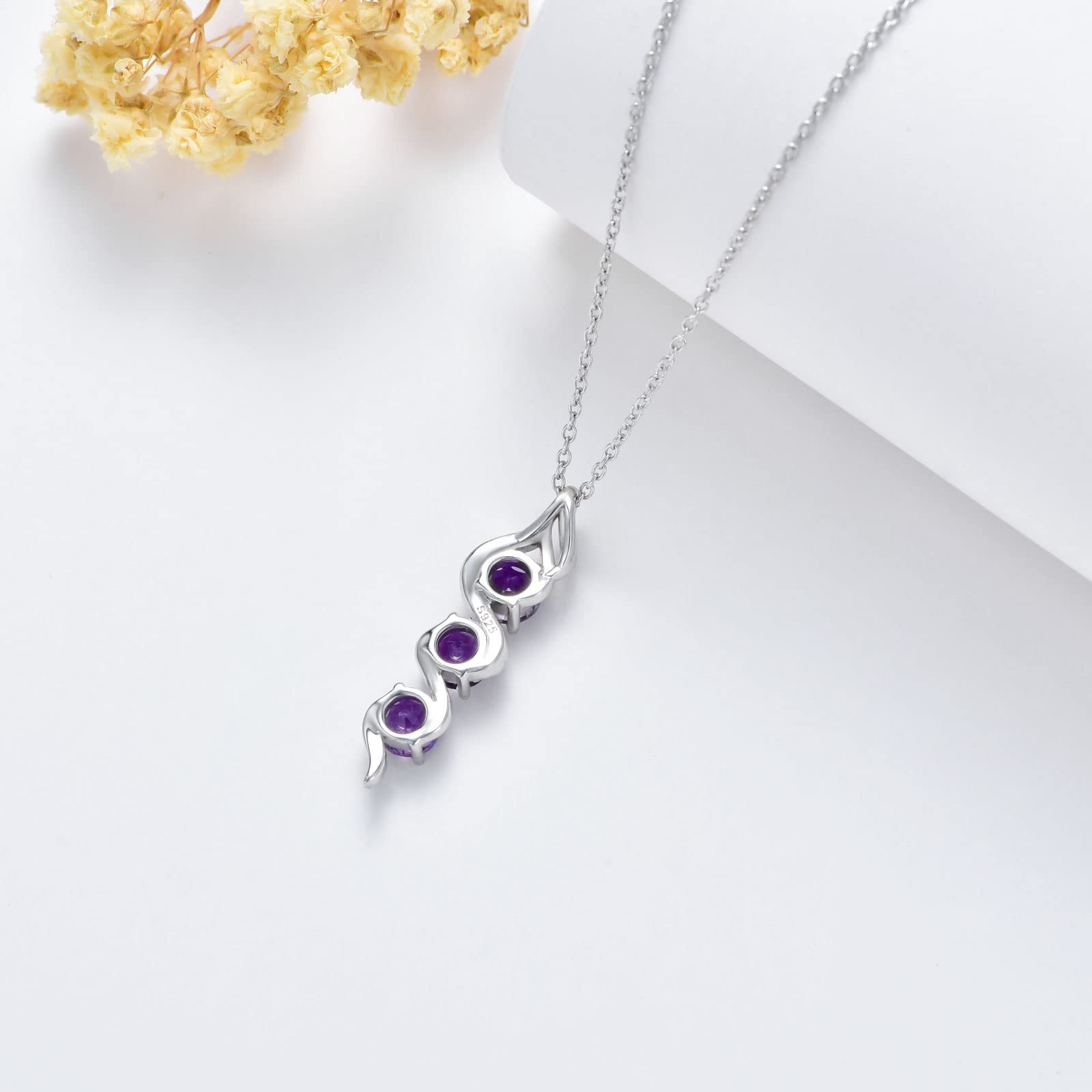 Amethyst Necklace 925 Sterling Silver 5mm Round Natural Crystal Pendant Necklace for Women with 18 inch Chain