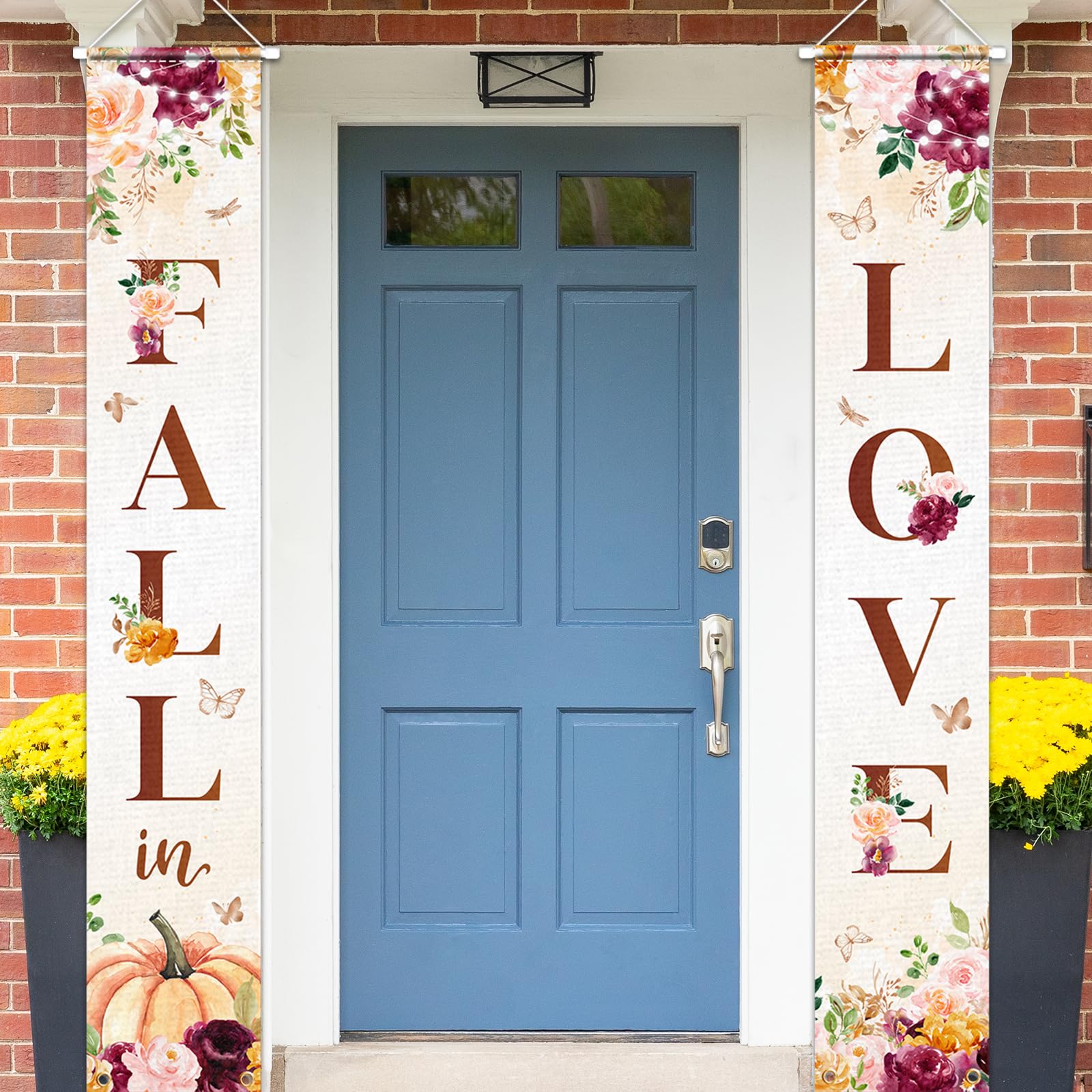 Fall in Love Party Decorations,Fall Porch Sign Banners Autumn Floral Pumpkin Yard Sign Fall Bridal Shower Decorations for Sign Decoration for Indoor Outdoor Wall Party Supplies Decor