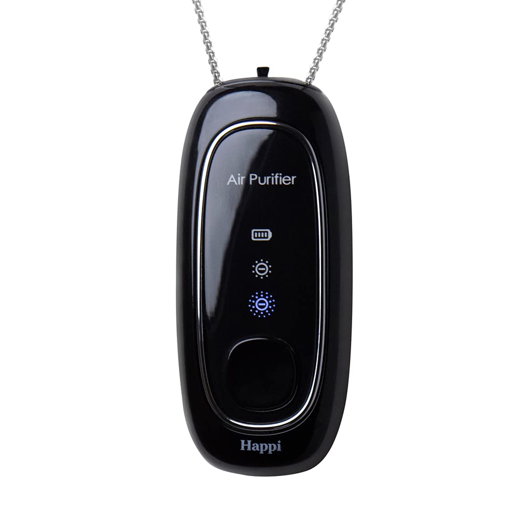 Happi Go Mini Portable Personal Air Purifier, Real Time Air Quality LED Smart Display, Absorbs Smoke, Pollen, Dust & More, Removes Viruses & Bacteria, Odor Eliminating, Ready for Car and Travel, Sleek Black