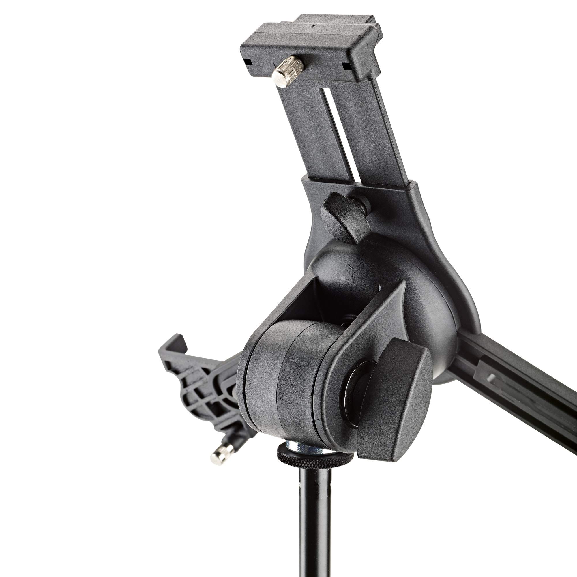 K&M - Konig & Meyer 19790.516.55 - Universal Tablet iPad Holder for Mic Stand - Switch Landscape to Portrait - Professional Grade for all Musicians - Studio or Remote Home Use - German Made - Black