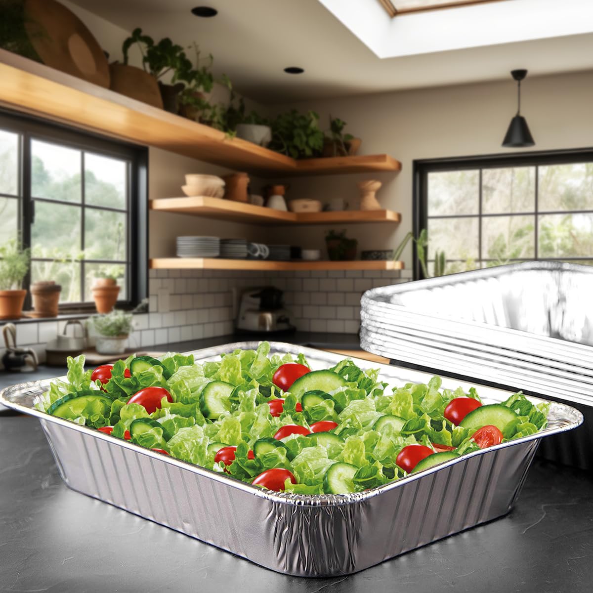 COMFICOVE Aluminum Pans Disposable Half Size (30 Pack), 9x13 Steam Foil Deep Pans for, Prepping, Roasting, Food, Storing, Heating, Cooking, Chafers, Catering, BBQ Grilling,