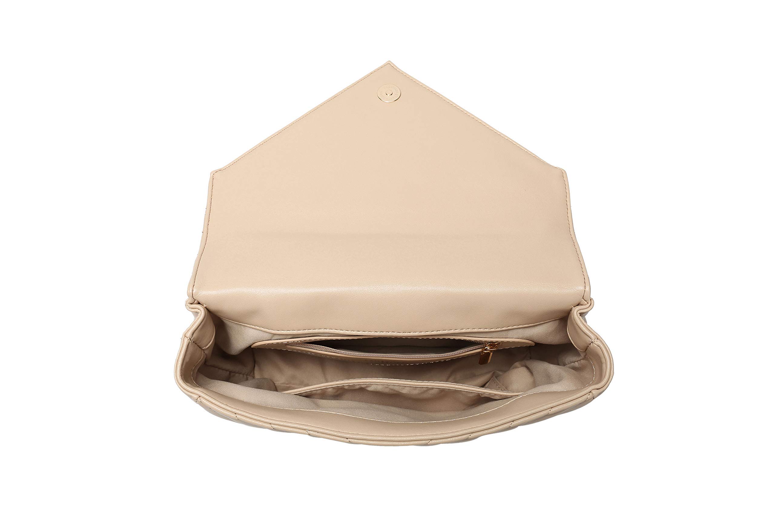 Daisy Rose Quilted Chevron Shoulder Cross Body Bag with Top Handle, PU Vegan Leather - Beige