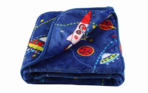 LittleBees Newborn Toddler Soft Quality Stroller Baby Throw Blanket 39 Inch for Baby Shower (Blue Rocket) Outer Space Theme