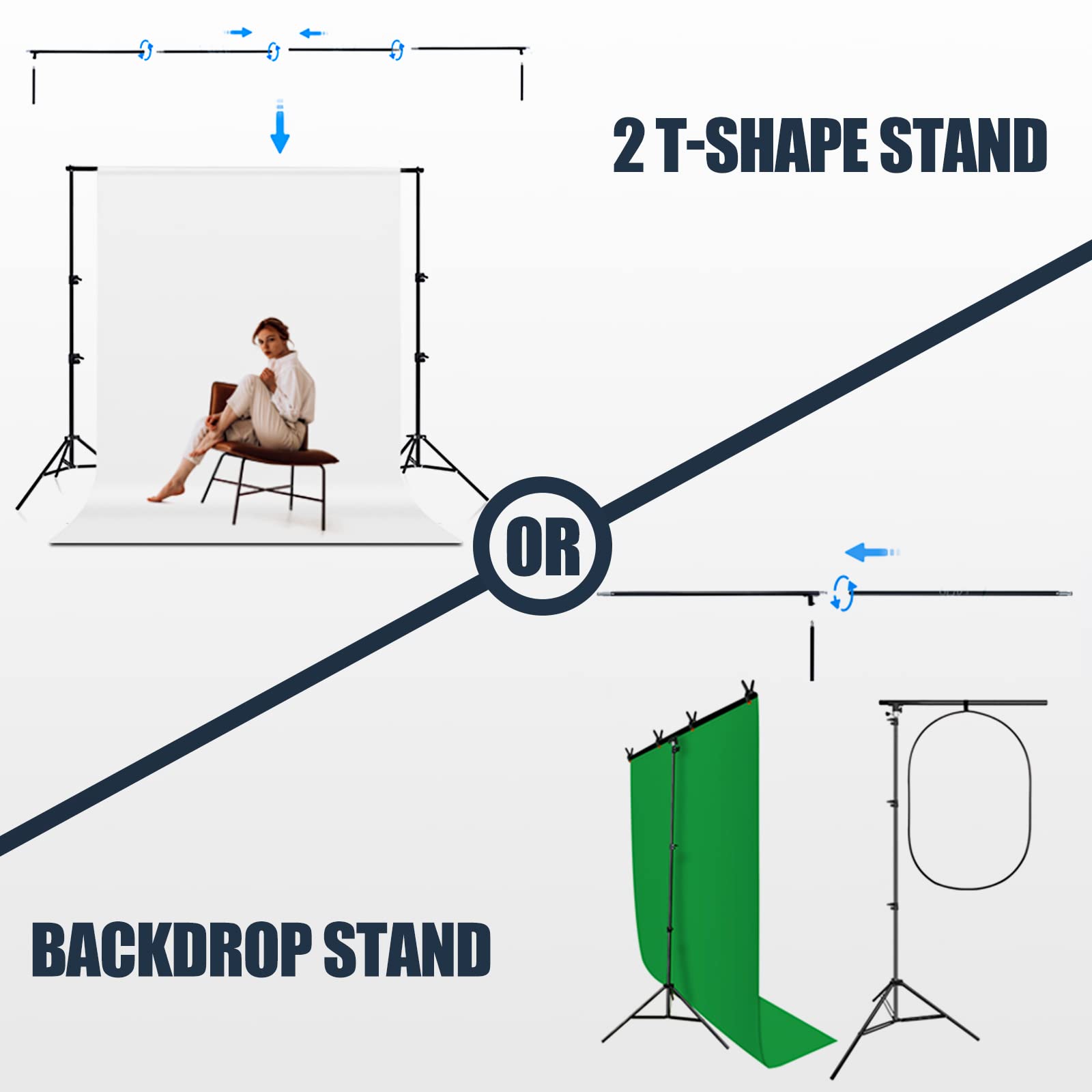 Backdrop Stand, iFongsh Adjustable Backdrop Stand 6.6x10ft, 2 T-Shape Stand with 6 Spring Clamps, 2 Sandbags, and Carrying Bag, Photo Backdrop Stand for Parties, Wedding, Ad, Christmas Decoration