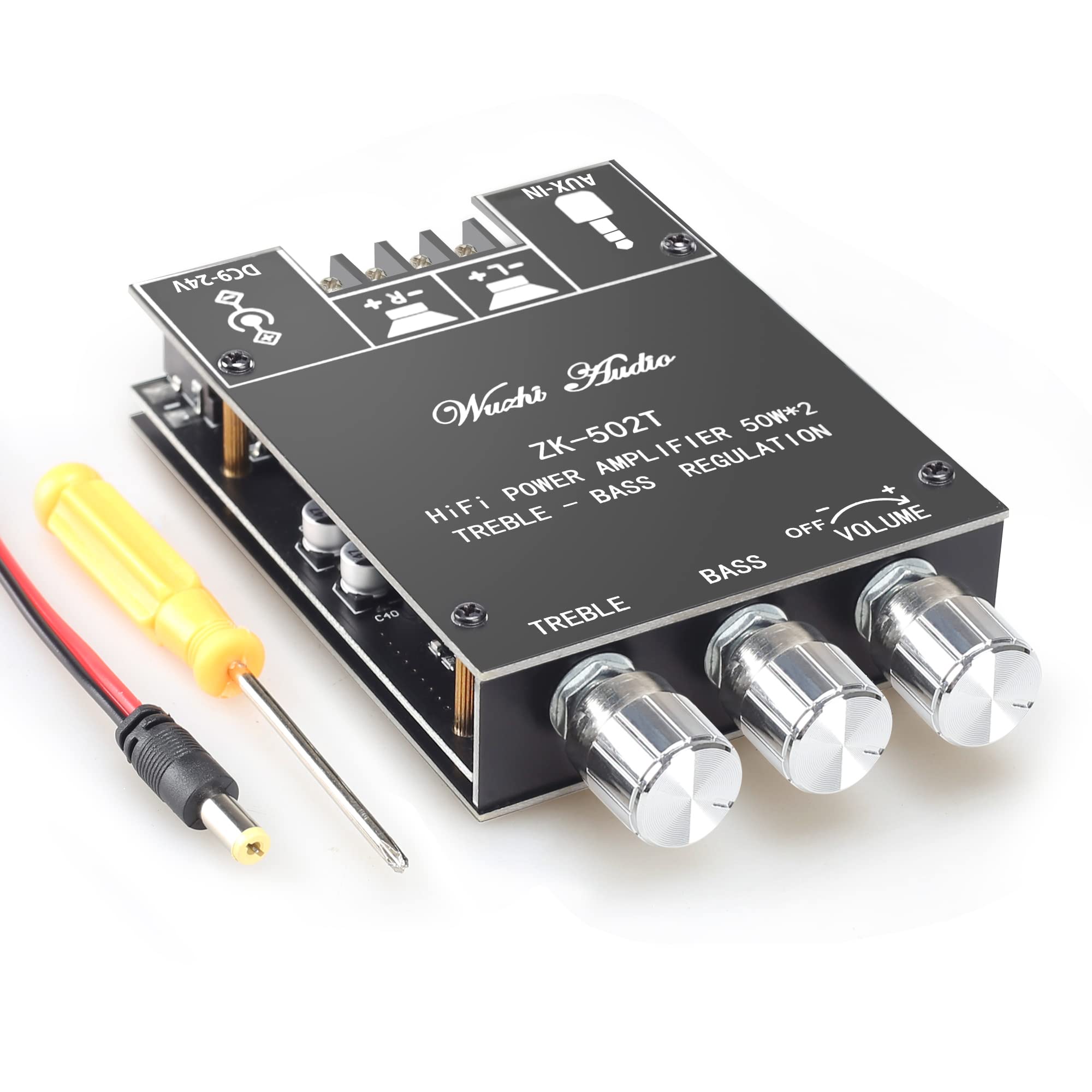 DAMGOO ZK-502T Bluetooth Amplifier Board with Treble and Bass Control, TPA3116D2 50W x 2, DC:9-24V, Bluetooth 5.0 AMP Board for Home Passive Speakers