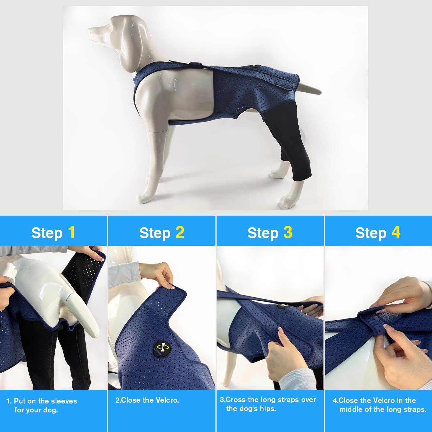 Coodeo Dog Recovery Suit, Cone Collar Alternative, Abrasion Resistant Dog Recovery Rear Sleeves, Washable 2.5mm Thick and Waterproof, Pet Wounds Prevent Licking, Biting (2XL, Blue)