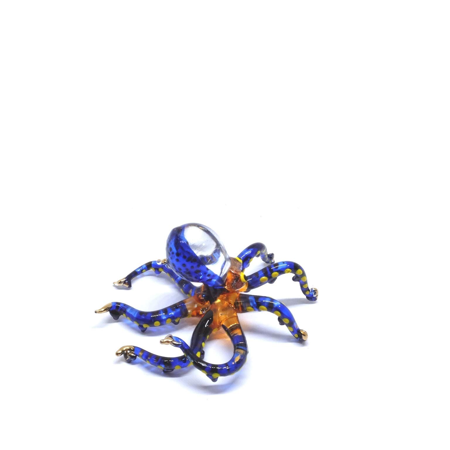 Handmade Mini 2.75" Blown Glass Swimming Octopus Figurines Figures Art,Collectible Dollhouse Gift Ideas,Miniature Ocean Animals,Tiny Ornament Cool Stuff Decor No.8