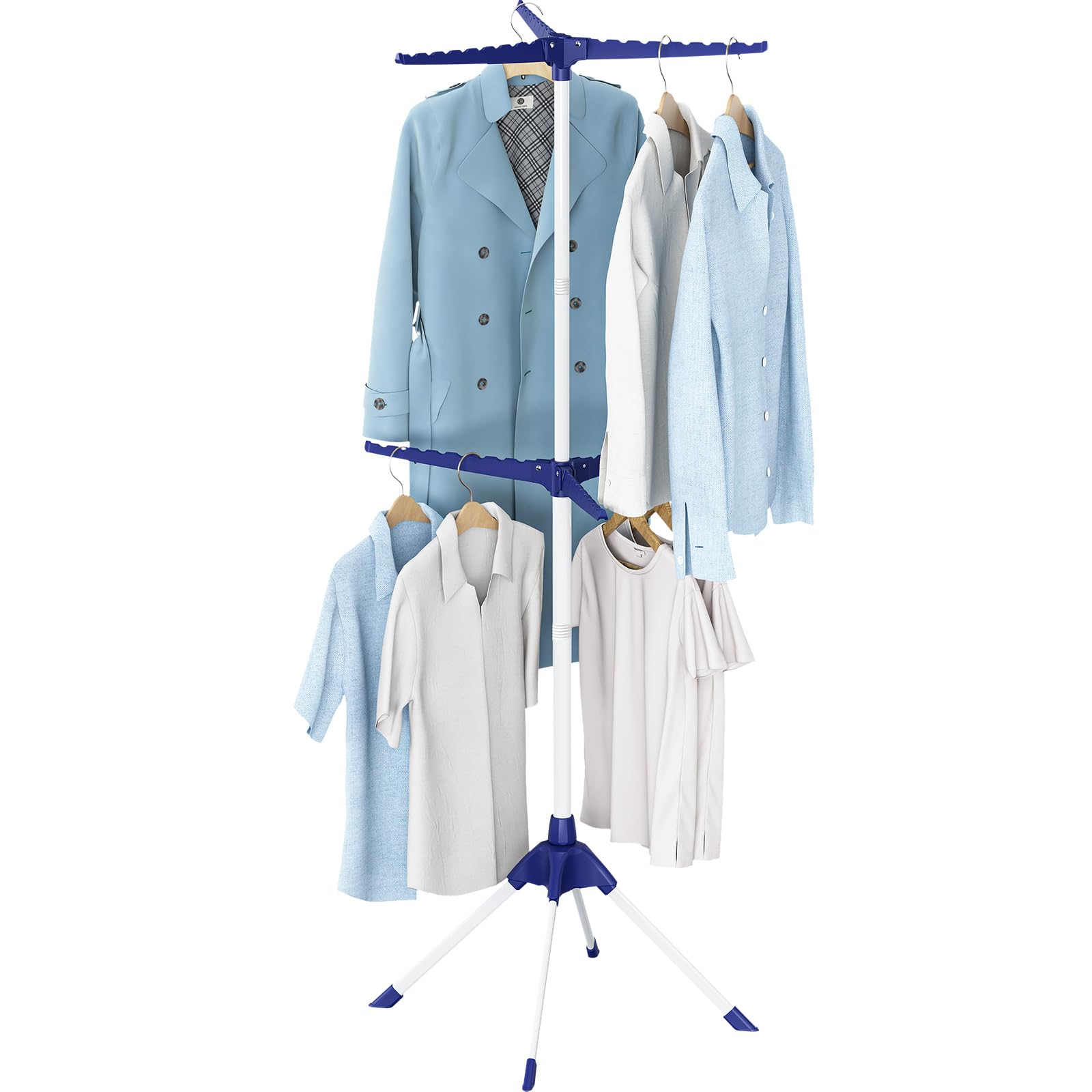 APEXCHASER Clothes Drying Rack, 2-Tier Collapsible Four-Legged Clothing Rack, 6 Arms for Hangers, Portable Garment Rack, Clothes Drying Rack Foldable Blue