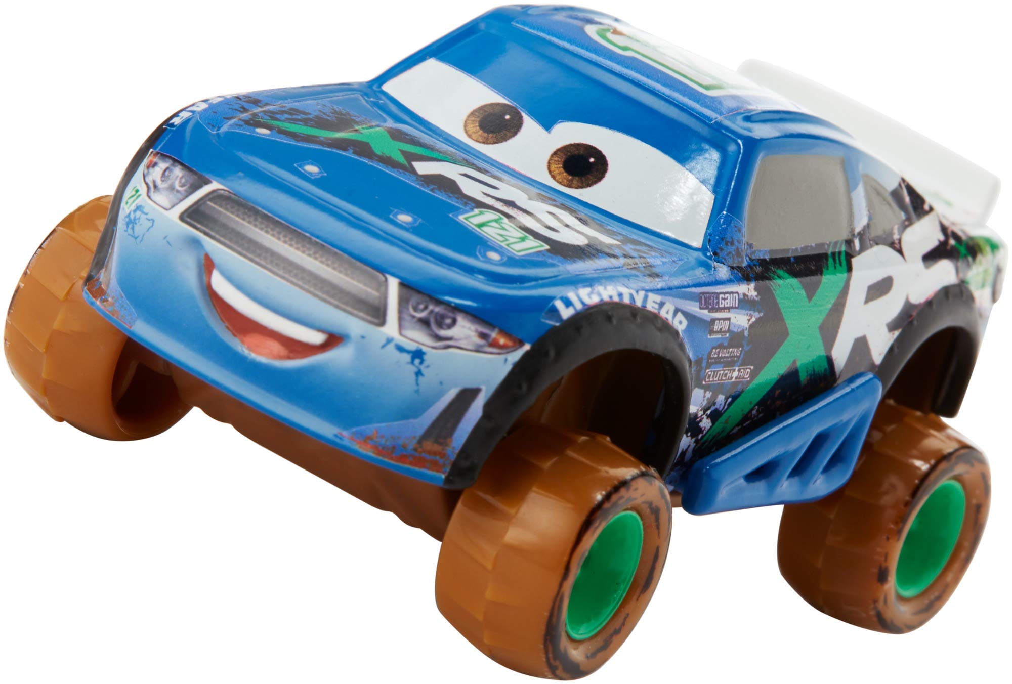 Disney Car Toys XRS Mud Racing Dino Draftsky Vehicle 155 Scale Die-Casts, Real Suspensions, Off-Road, Dirt-Splashed Design, All-Terrain Wheels, Ages 3 and up​