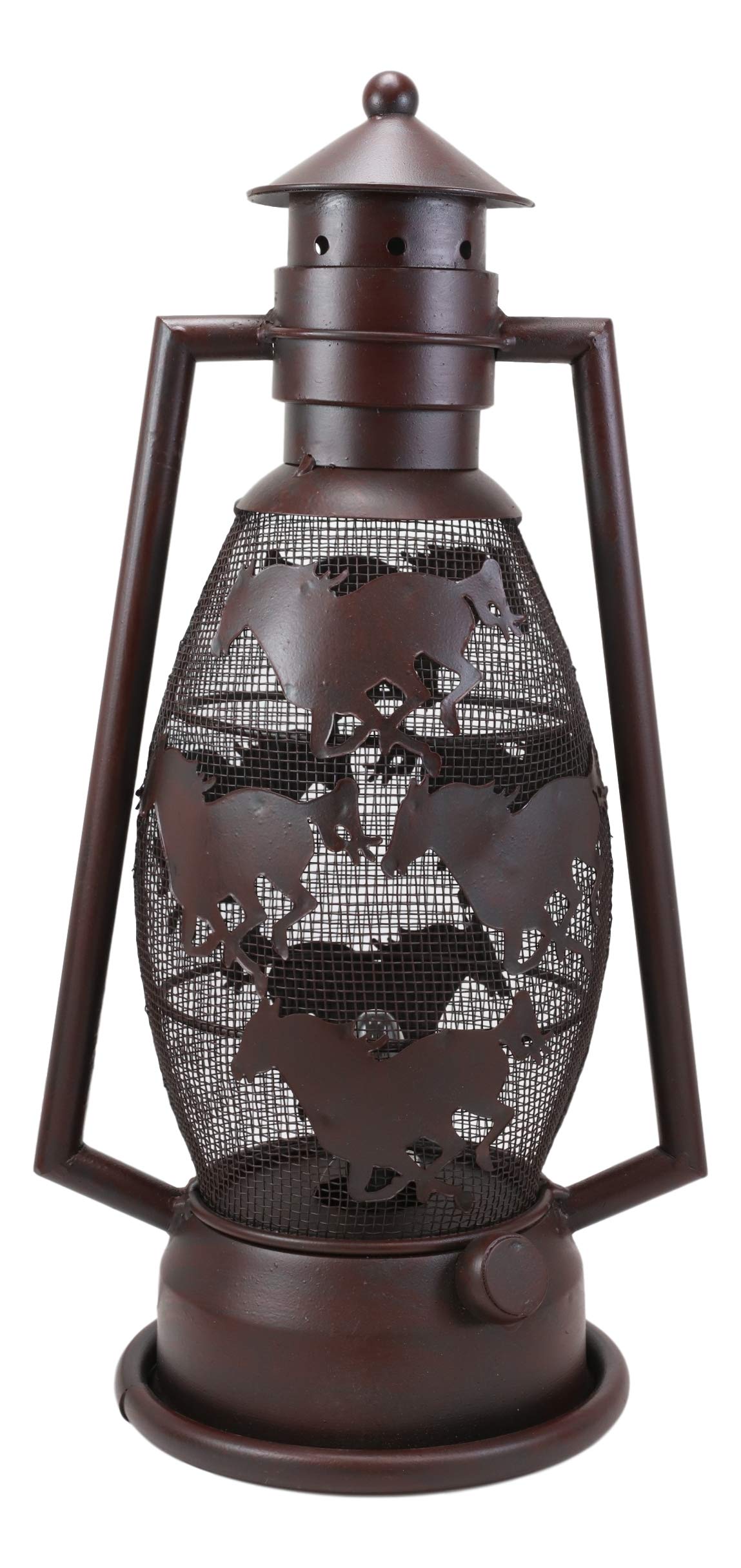 Ebros 15" Tall Old Fashioned Rustic Country Western Electric Metal Lantern Nightstand Lamp Light Or Wall Shadow Caster for Home Patio Poolside Garden Decorative (Cowboy Riding Horse)