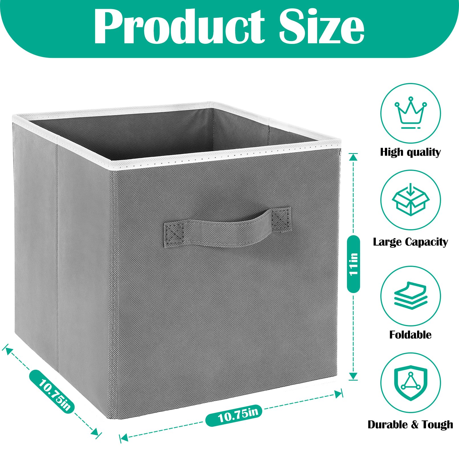 IJRPLM 8 Pack Storage Cubes,11 Inch Cube Storage Bins,Fabric Foldable Cube Baskets,Collapsible Storage Bins with Handles,Fabric Bins Storage Box For Shelf Organizing Clothes Closet Toys,Grey
