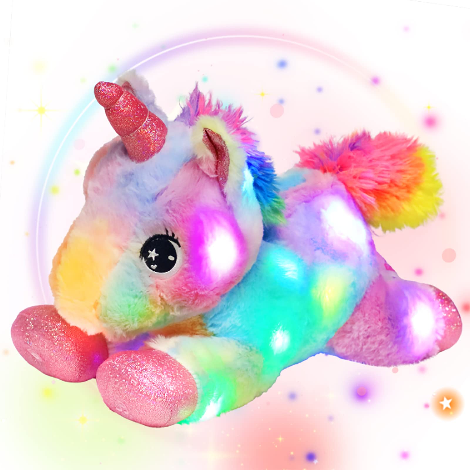 Easfan LED Unicorn Plush Light-up Stuffed Animal with Colorful Night Lights Glow in The Dark Birthday Festival for Kids Toddlers Girls Rainbow,10”