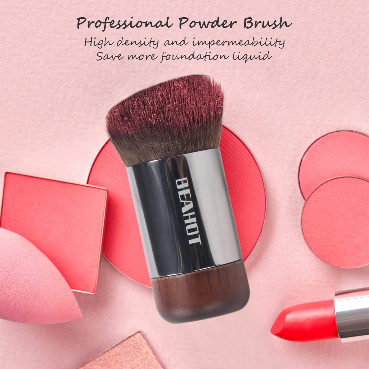 Angled Foundation Brush - Kabuki Makeup Brush, Flat Top Blush Brush, Bronzer Contour Brush, Suitable for Liquid Makeup, Concealer, Flawless Powder Cosmetics and Blush Buffing, with Wooden Handle