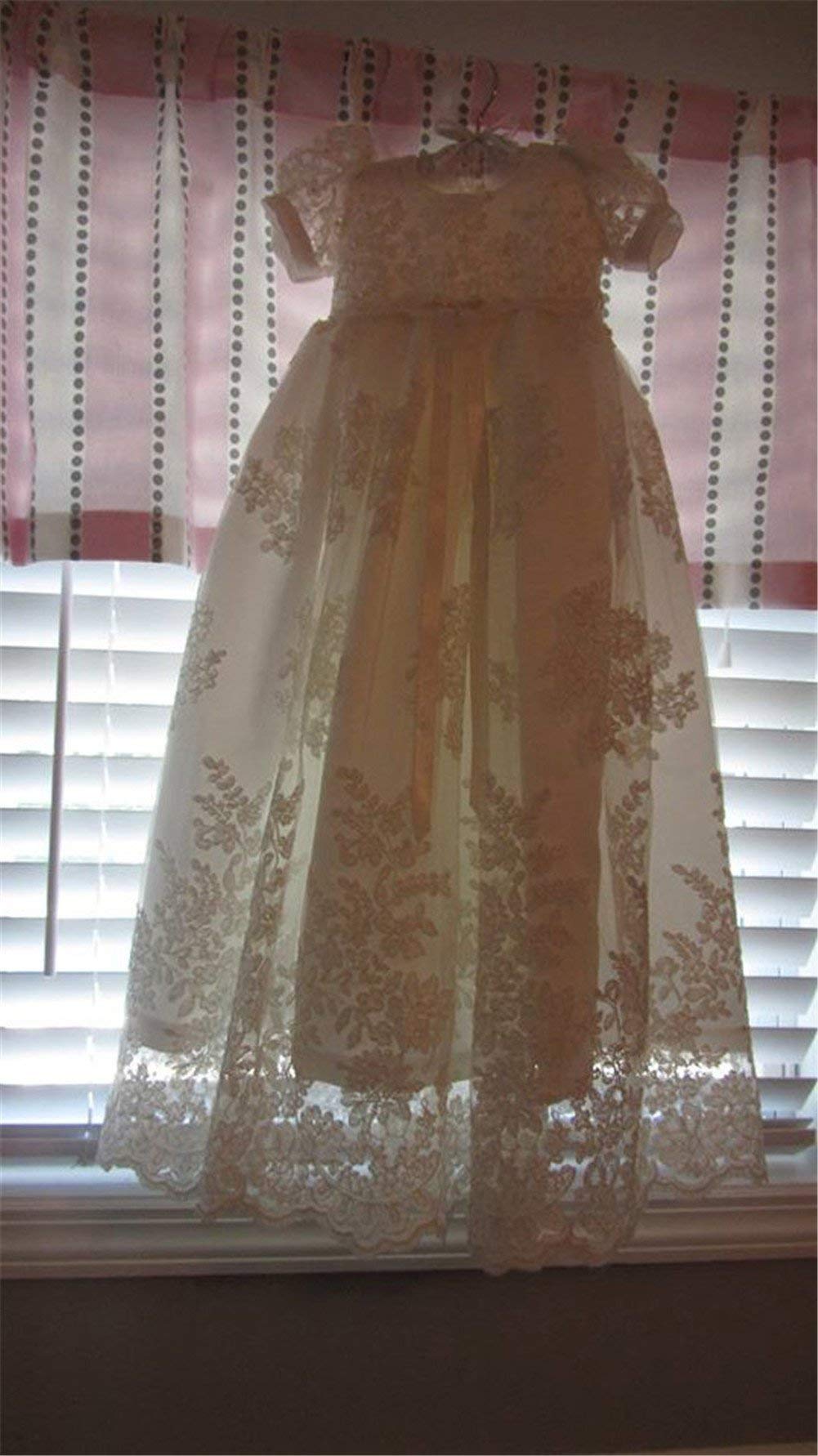 Newdeve Baby-Girls Lace Beads Infant Toddler White Christening Gowns Long (9-12 Months, Ivory)