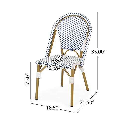Christopher Knight Home Philomena Outdoor French Bistro Chair (Set of 4), Blue + White + Bamboo Print Finish