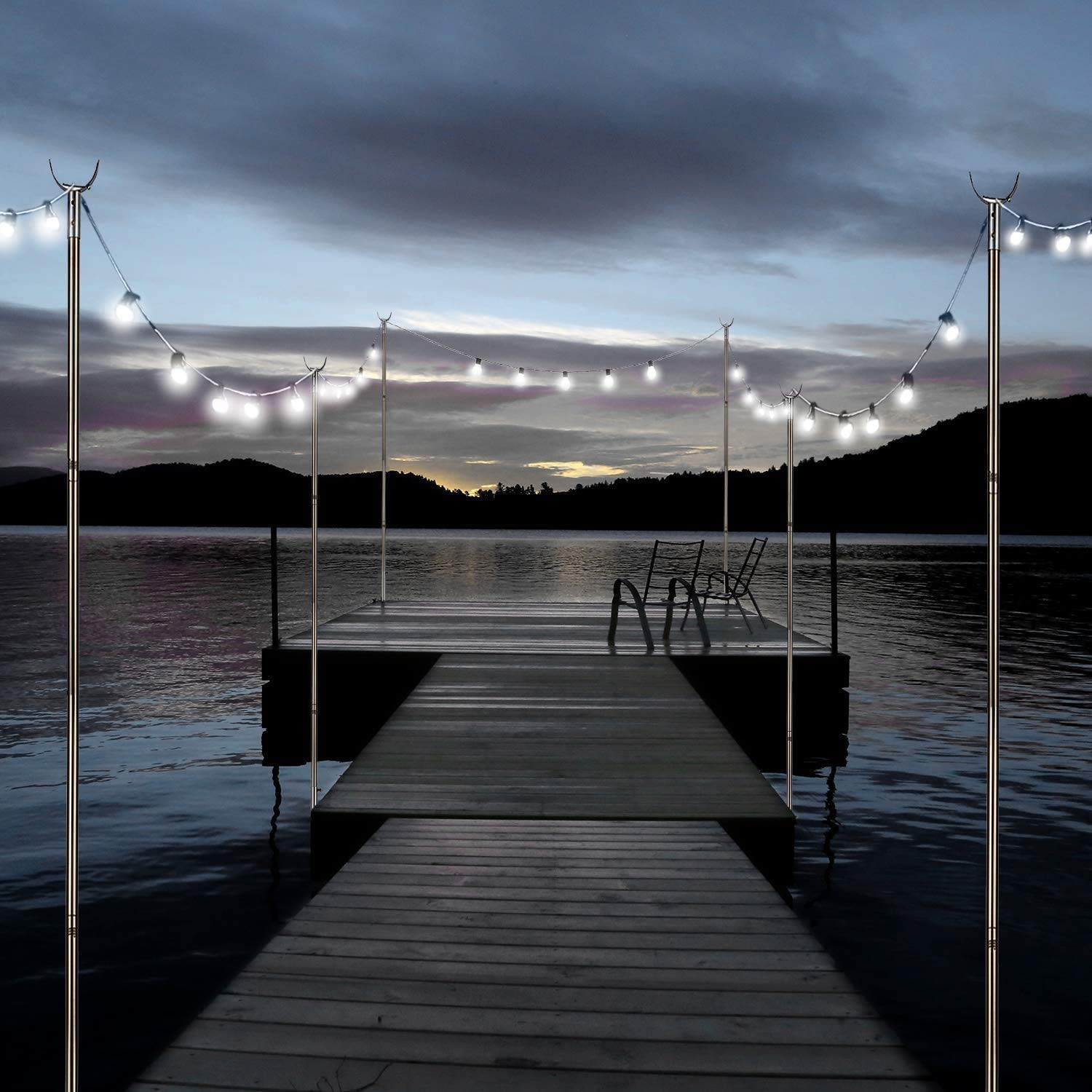 Harrms String Light Poles for Outdoors,10FT Stainless Steel Strong Wind Resistant, LED Solar Hanging String Lights Used for Patio, Courtyard, Garden, Wedding Cafe Party Light Pole Hanger