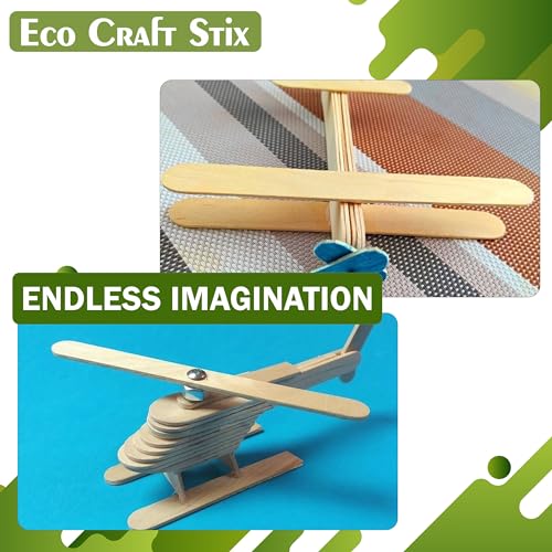Eco Craft Stix 6" Jumbo Wooden Craft Sticks - Pack of 500ct. Includes a Bonus Gift. Great For Kids Classroom Arts Supplies.
