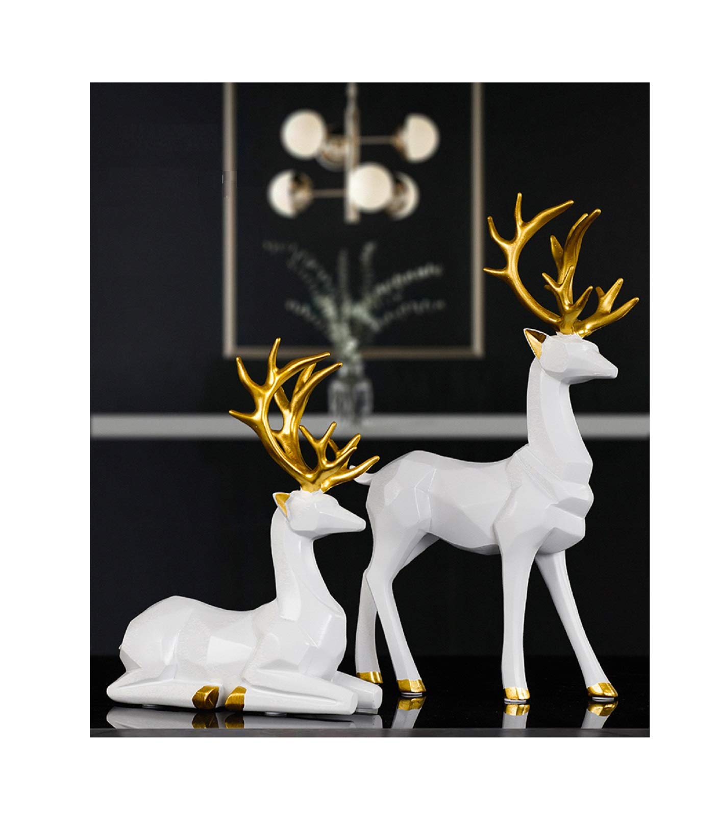 Darklove 2pcs Elk Resin Home Decor Lucky Deer Statue Luxury Style Creative Craft Reindeer Figurines for Living Room, Bedroom, Office Desktop (White)