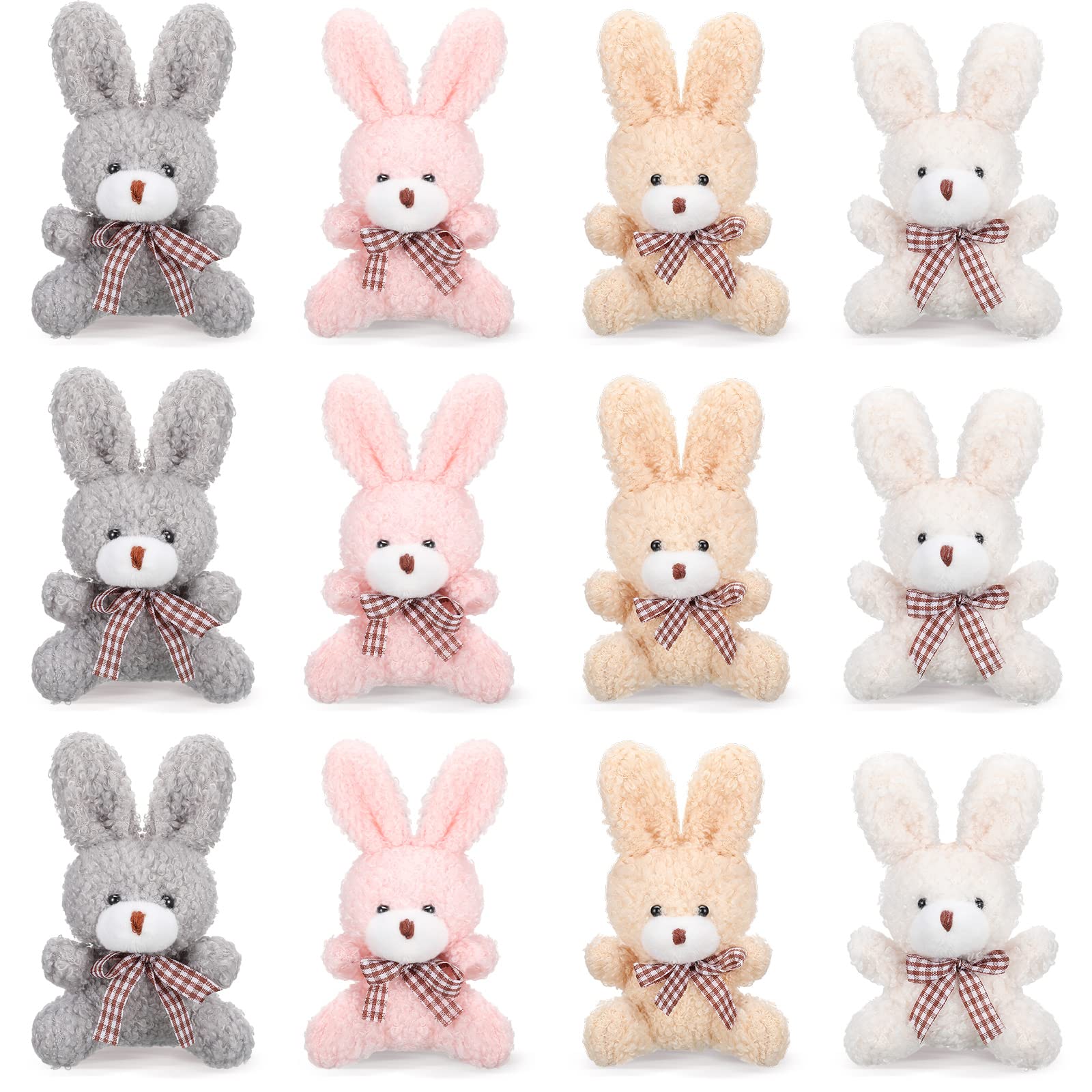 Zomiboo 12 Pcs Valentine Bear Animal Plush Toys 4 Inch Santa Hat Soft Cute Bear Dolls Sleeping and Playing Stuffed Toys Gifts for Xmas DIY Baby Shower Party(Pink, Apricot, Gray, White, Rabbit)