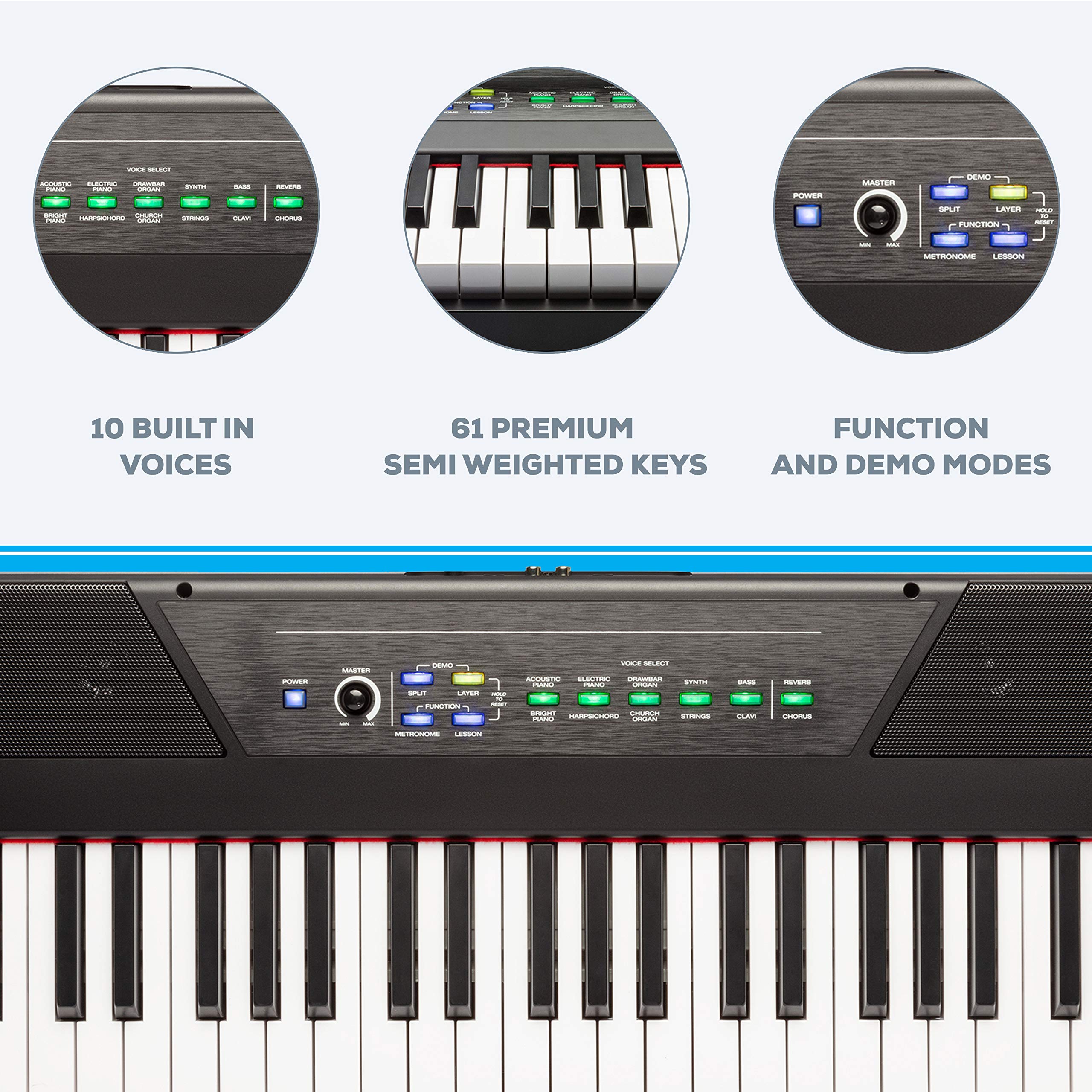 Alesis Recital 61 β 61 Key Digital Piano Keyboard & RockJam Xfinity Heavy-Duty, Double-X, Pre-Assembled, Infinitely Adjustable Piano Keyboard Stand with Locking Straps