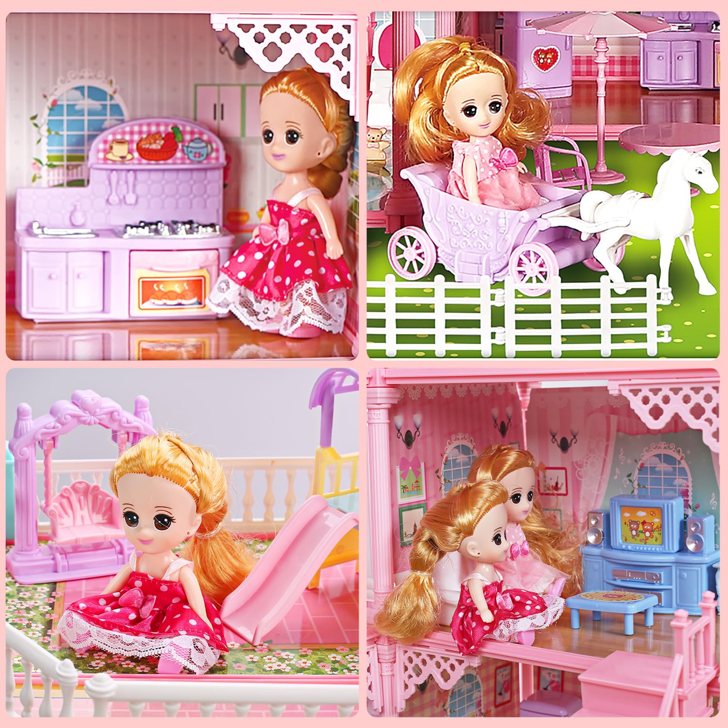Huge Doll House Dollhouse with Light, Gift for Girls