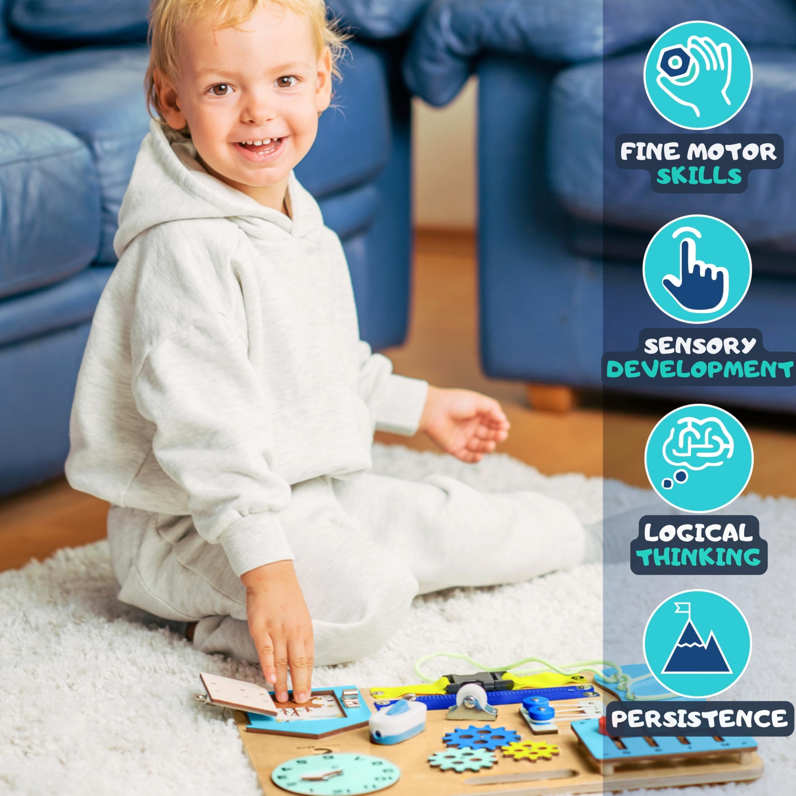 AthomBear Busy Board for Toddlers 1 2 3 4, Montessori Activity Board with 10 Learning Activities, Toddler Gifts, Sensory Wooden Board for 1 Year Old