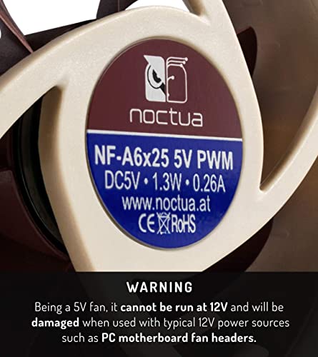 Noctua NF-A6x25 5V PWM, Premium Quiet Fan, 4-Pin, 5V Version (60mm, Brown)