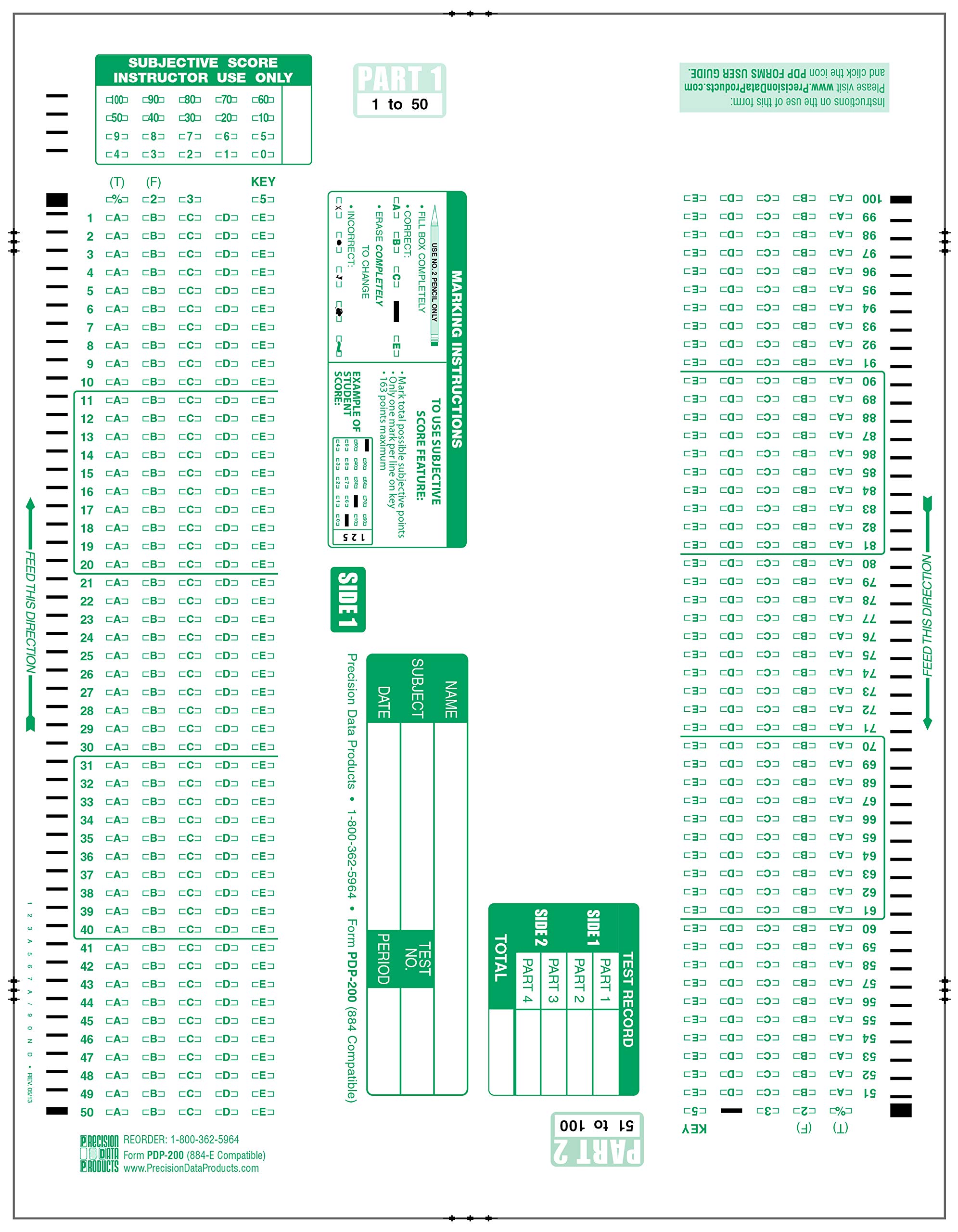 PDP 200 - 884 E Compatible Testing Forms (100 Sheet Pack).