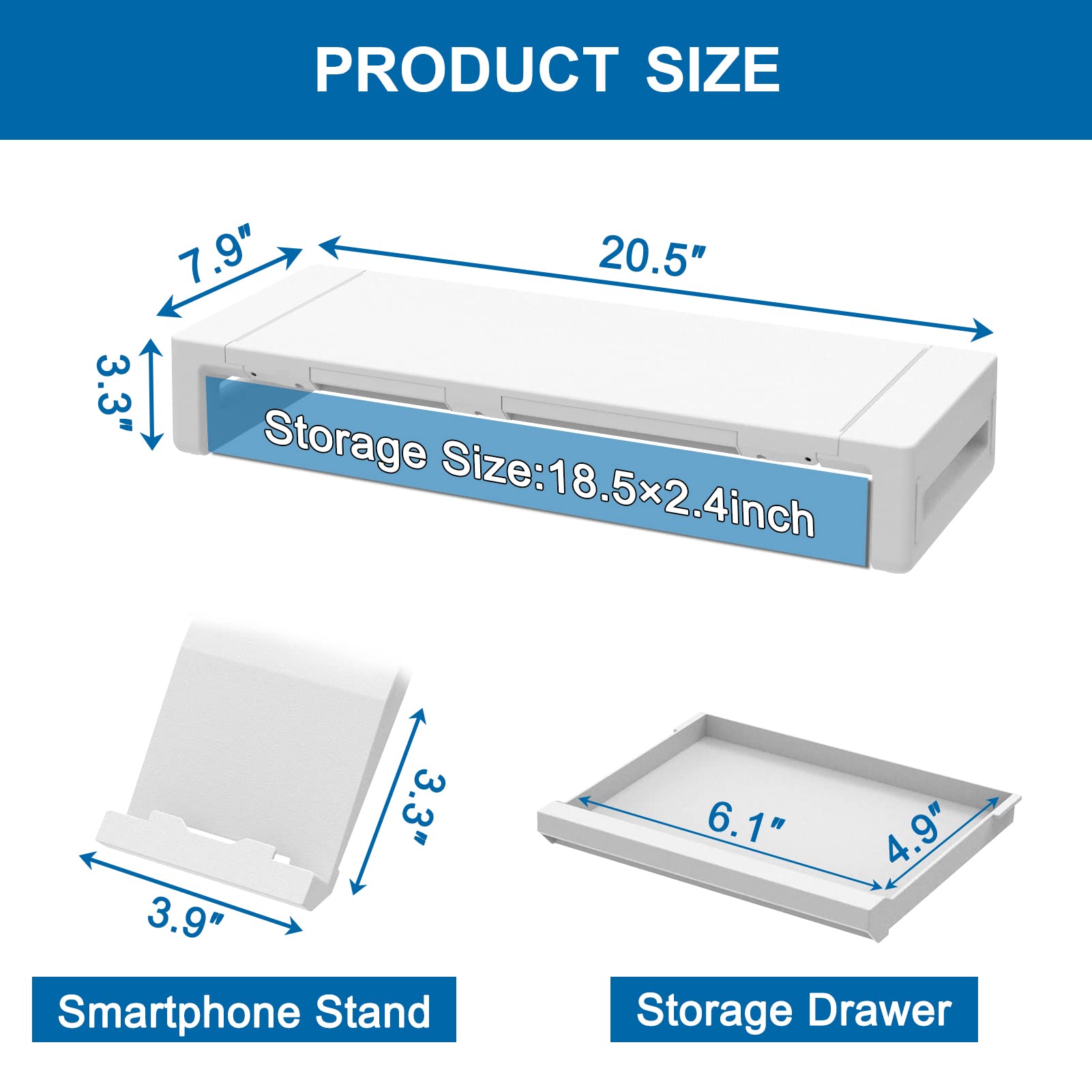 AQQEF Monitor Riser with Drawer, Width Adjustable Computer Stand Desk Organizer with Storage for Laptop and PC Printer